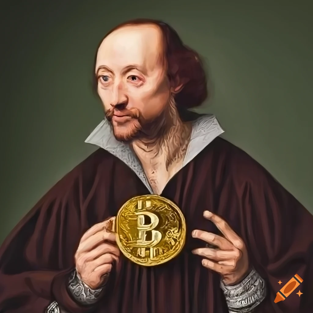 Man holding a bitcoin portrait painted in van eyck style on Craiyon