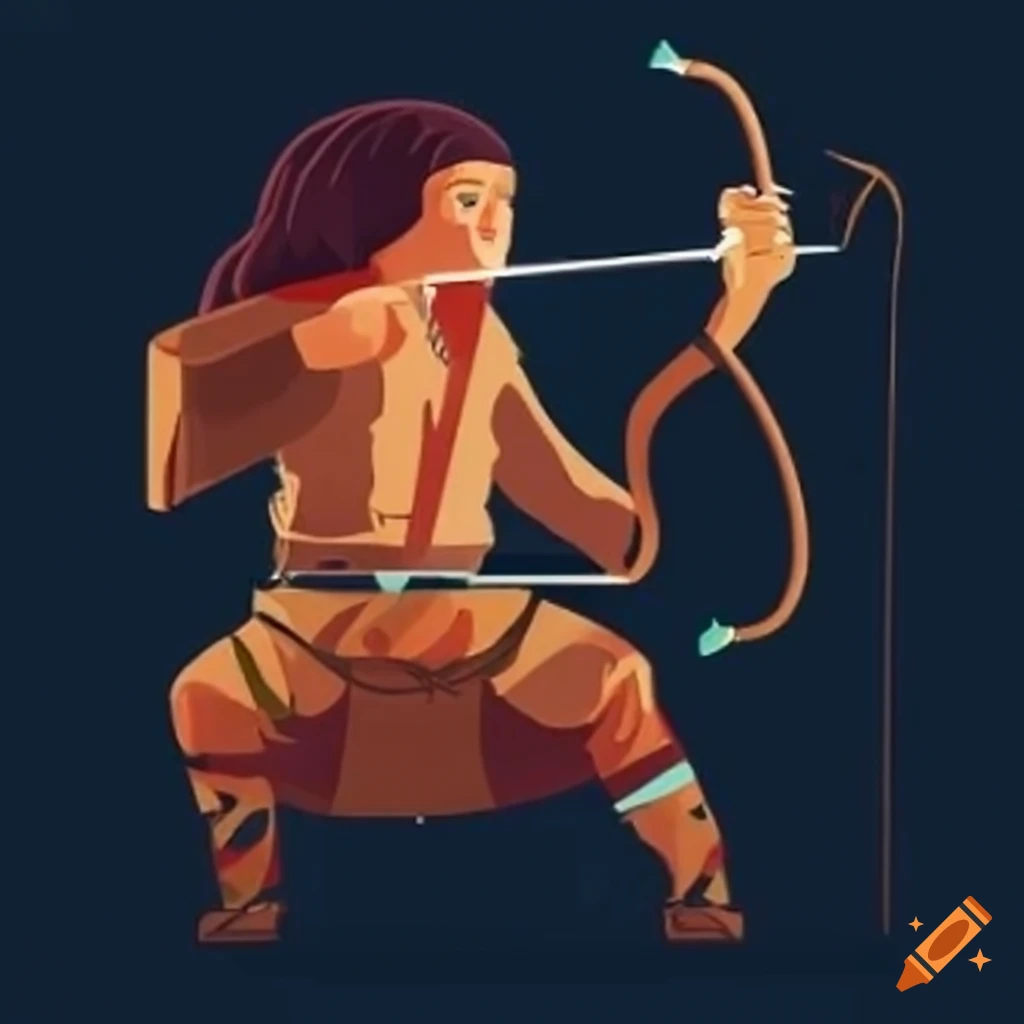 First nations hunters aiming with bow and arrow clipart on Craiyon