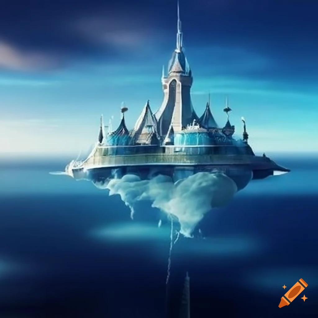 Futuristic castle floating in clouds on Craiyon