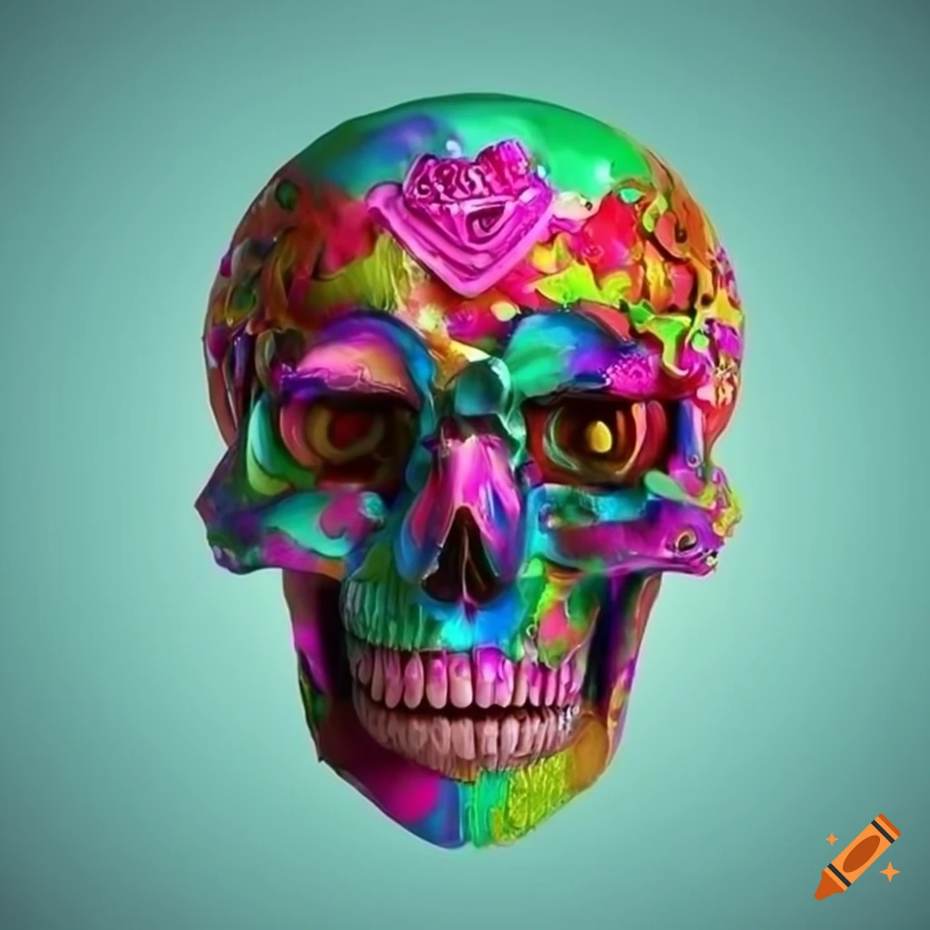 Colorful skulls with fun accessories in creative 3D art on Craiyon