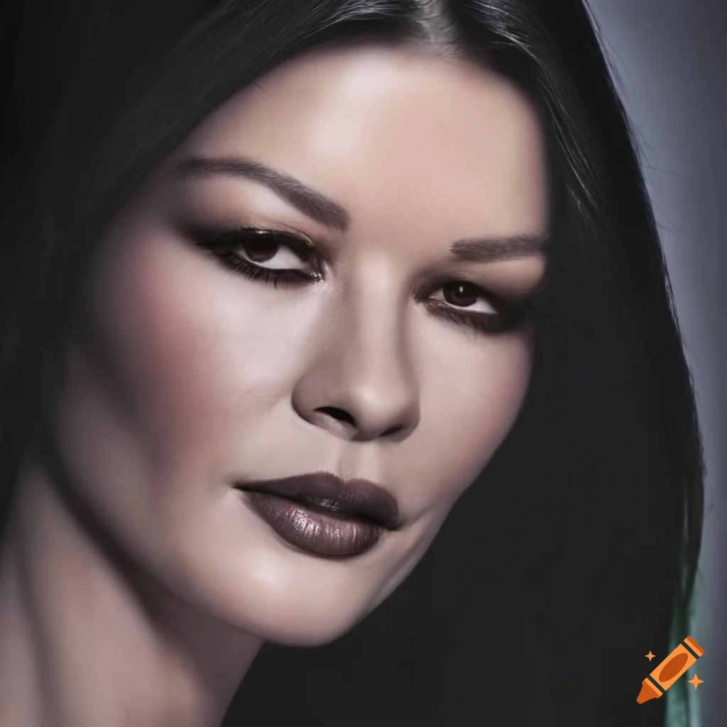 Portrait of Catherine Zeta Jones with distinctive facial features and ...