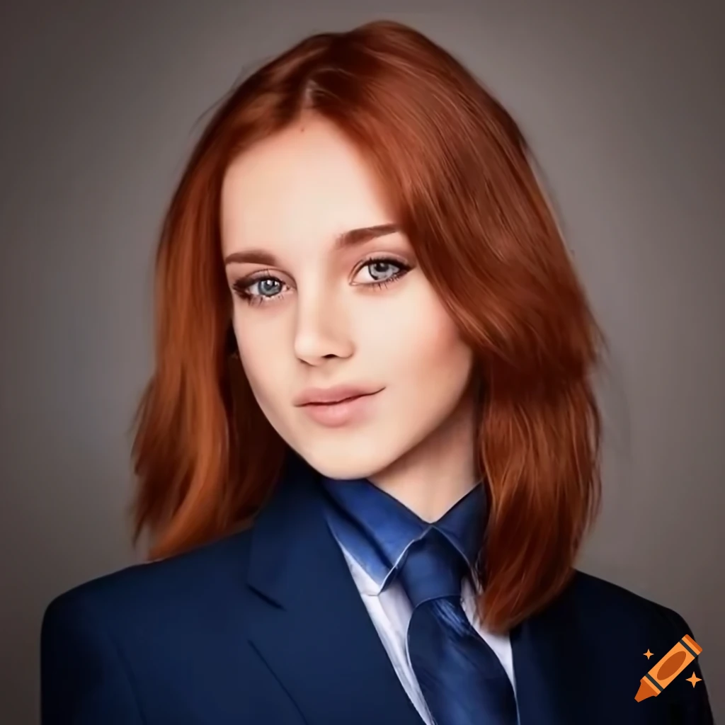 Portrait of a beautiful person with a sultry smile and auburn hair in a ...