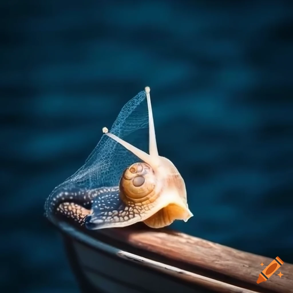 Snail wearing a wedding veil on a sailboat on Craiyon