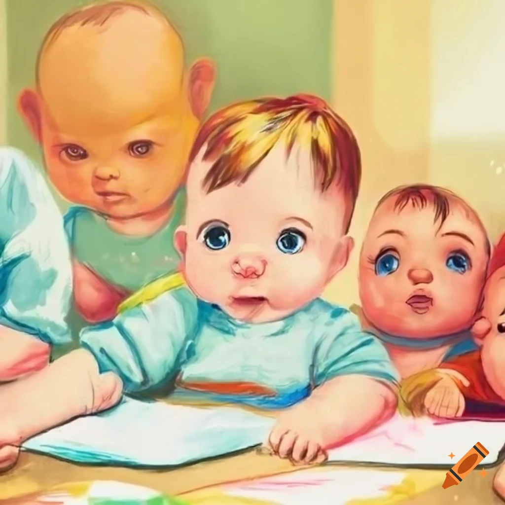 Many babies sitting in a classroom in a drawing on Craiyon