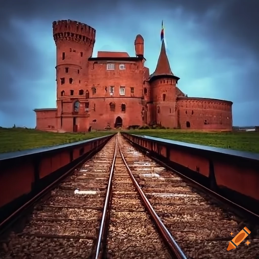 Castle in bryansk seen from railroad tracks on Craiyon