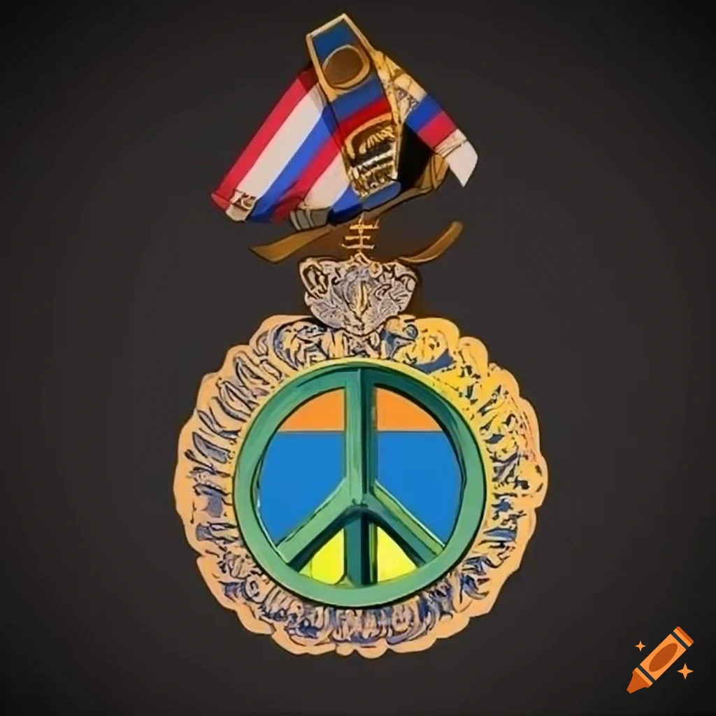 Distinguished soldier showcasing a peace emblem on Craiyon