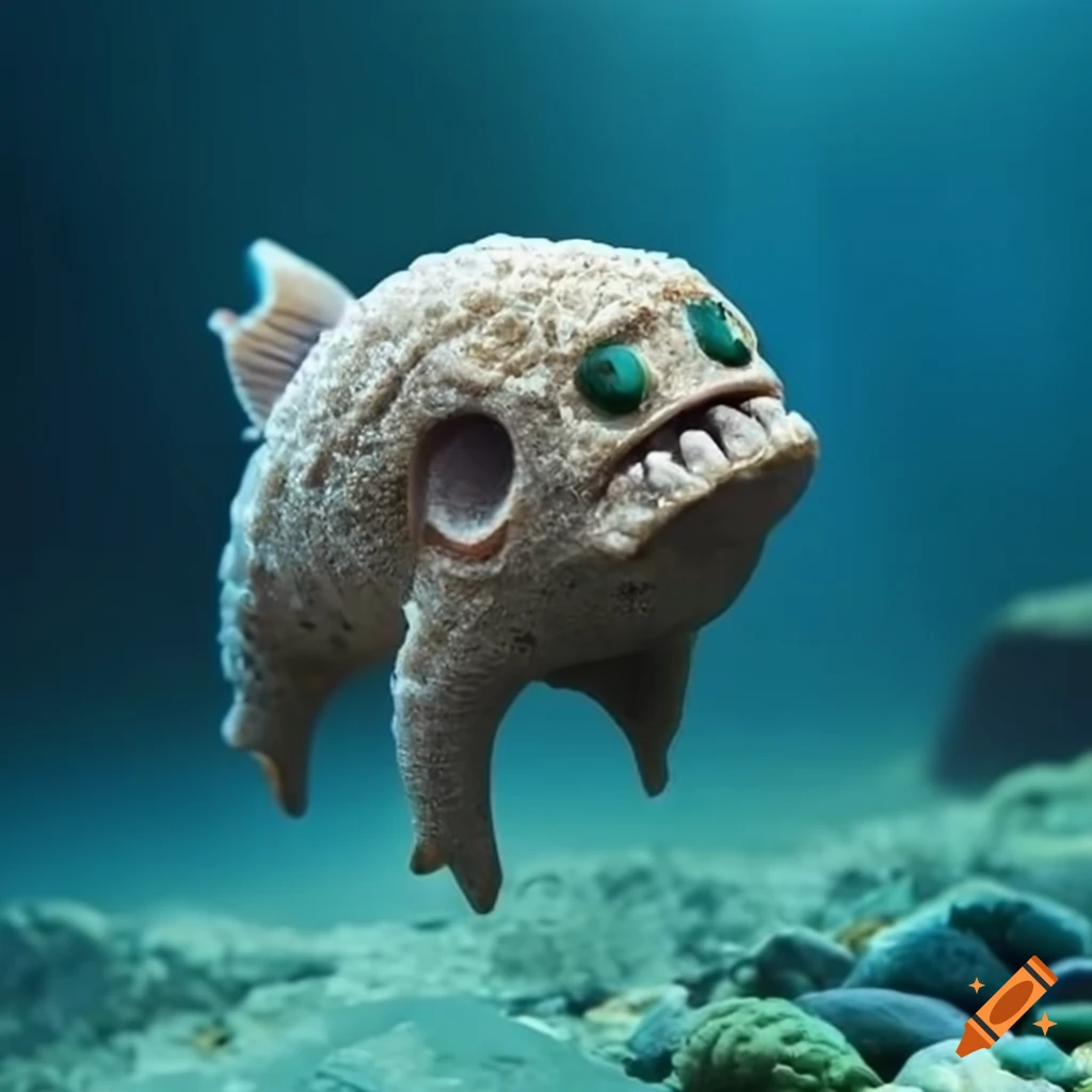 Small sea sand golem with rounded fish on Craiyon