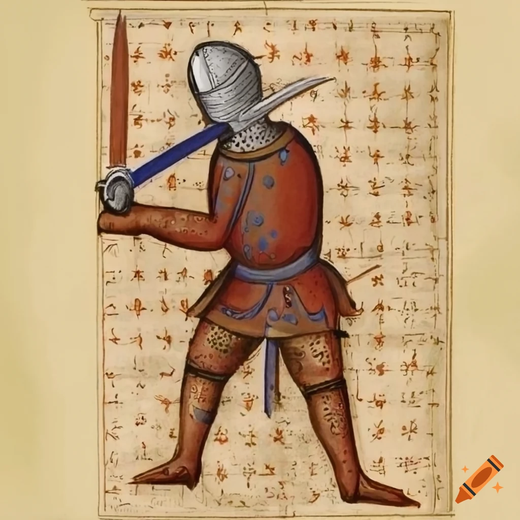 Medieval illuminated manuscript illustration of a one-handed sword ...