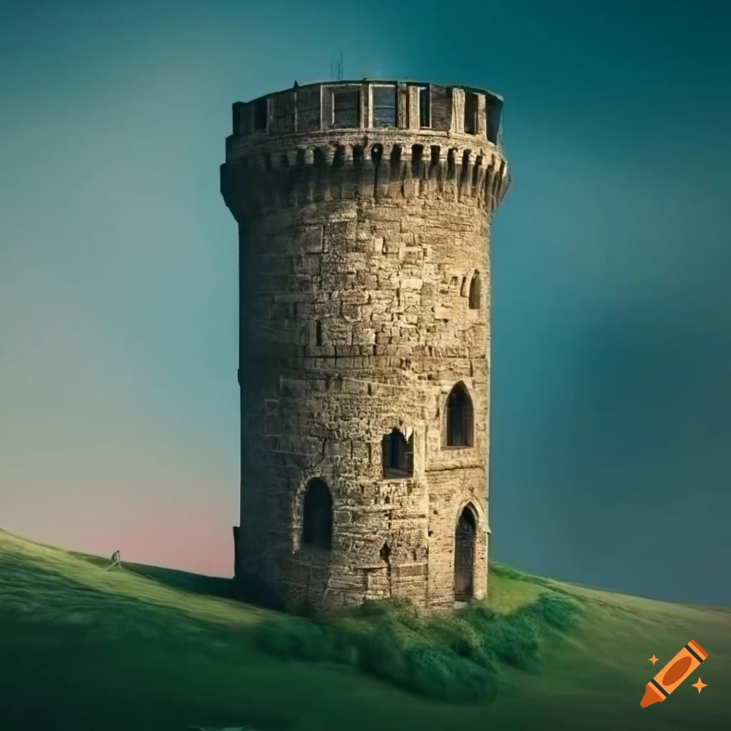 Photo-realistic medieval single tower hexagonal castle on a hillside on ...