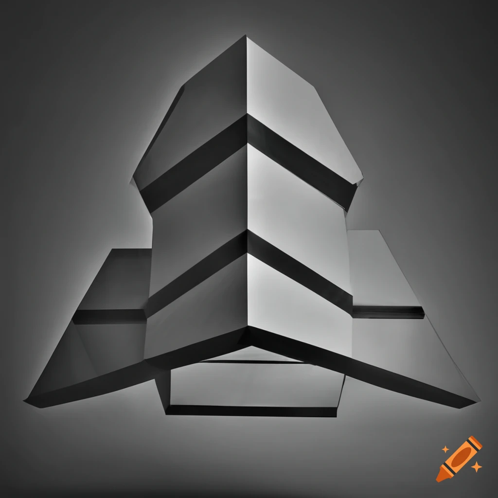 Penrose triangles optical illusion in surreal white and black ...