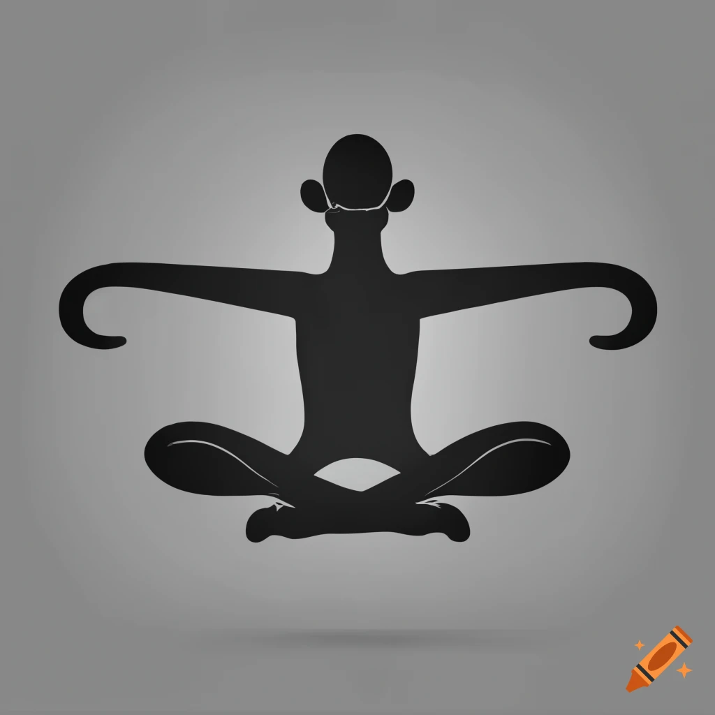 Minimalistic monkey symbol in yoga pose with hands in namaste greeting ...