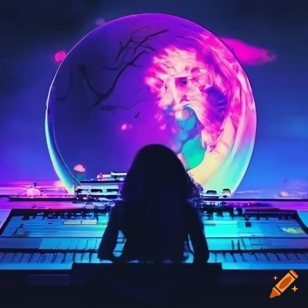 Electronic rave piano keys with a sunny beach atmosphere on Craiyon