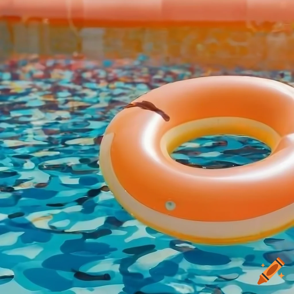 Swimming ring floating in orange water surrounded by confetti on Craiyon