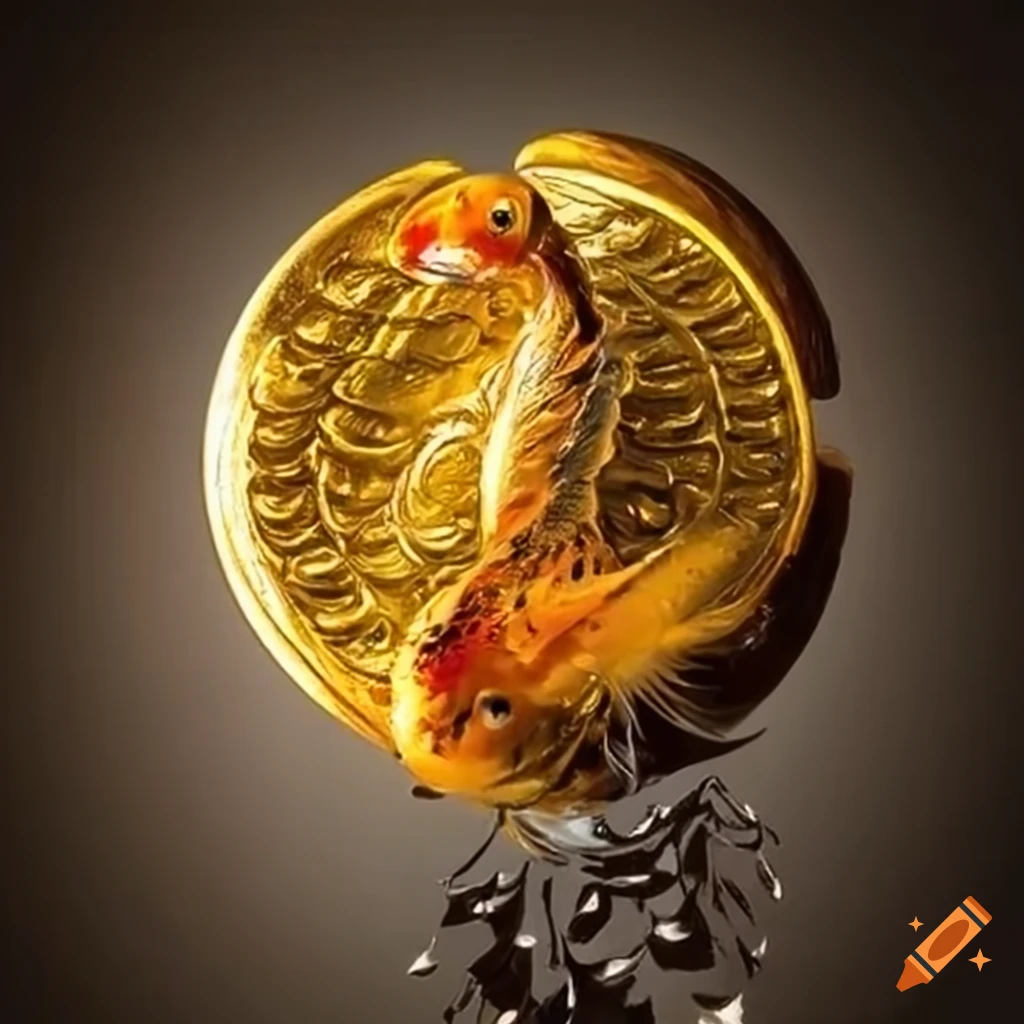 Gold coins held by koi fish in a graceful manner on Craiyon