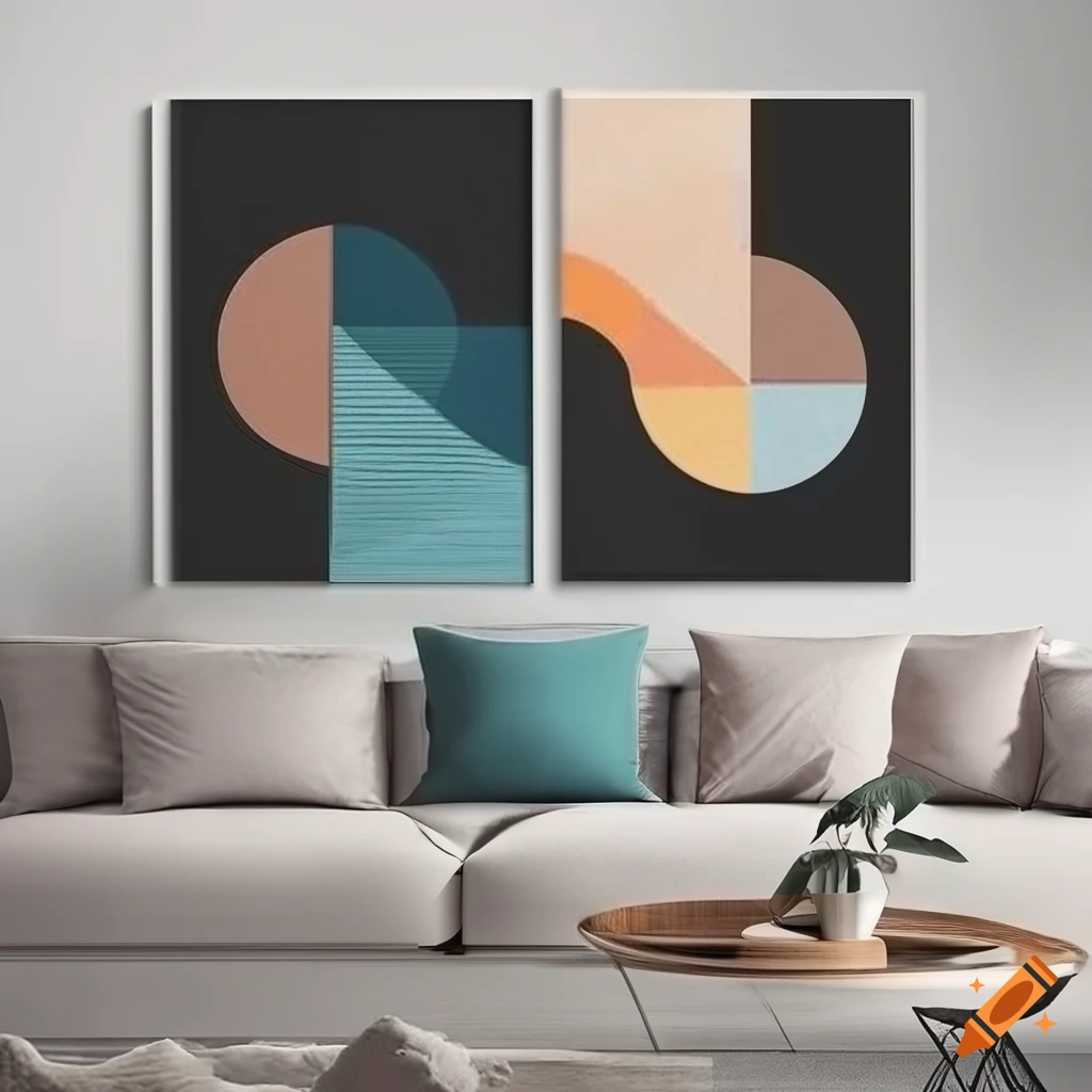 Geometric abstract wall art set of 7 squared prints in modern digital ...