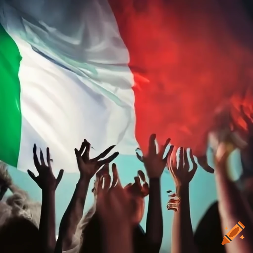 Crowd holding italian flag on Craiyon