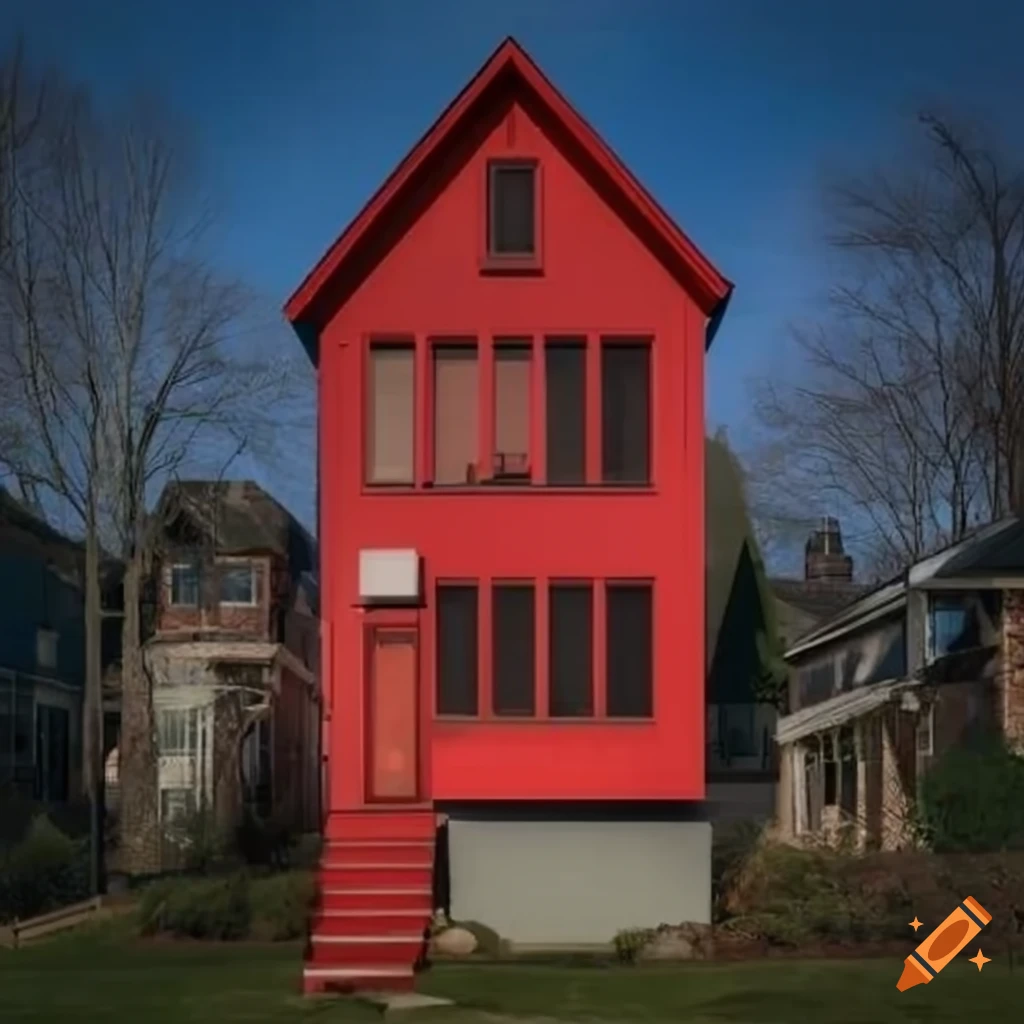 Small red house with tight steps and small windows on Craiyon