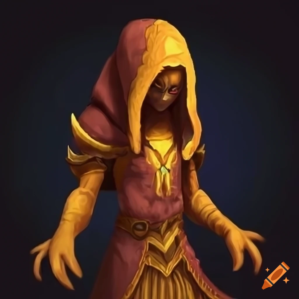 Mystical warlock with orange warty skin in long robes on Craiyon