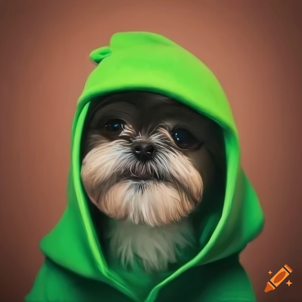 Hyper-realistic portrait of a baby shih tzu terrier in lime green ...