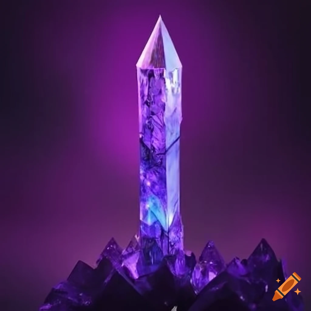 Purple crystal spire in the night on Craiyon