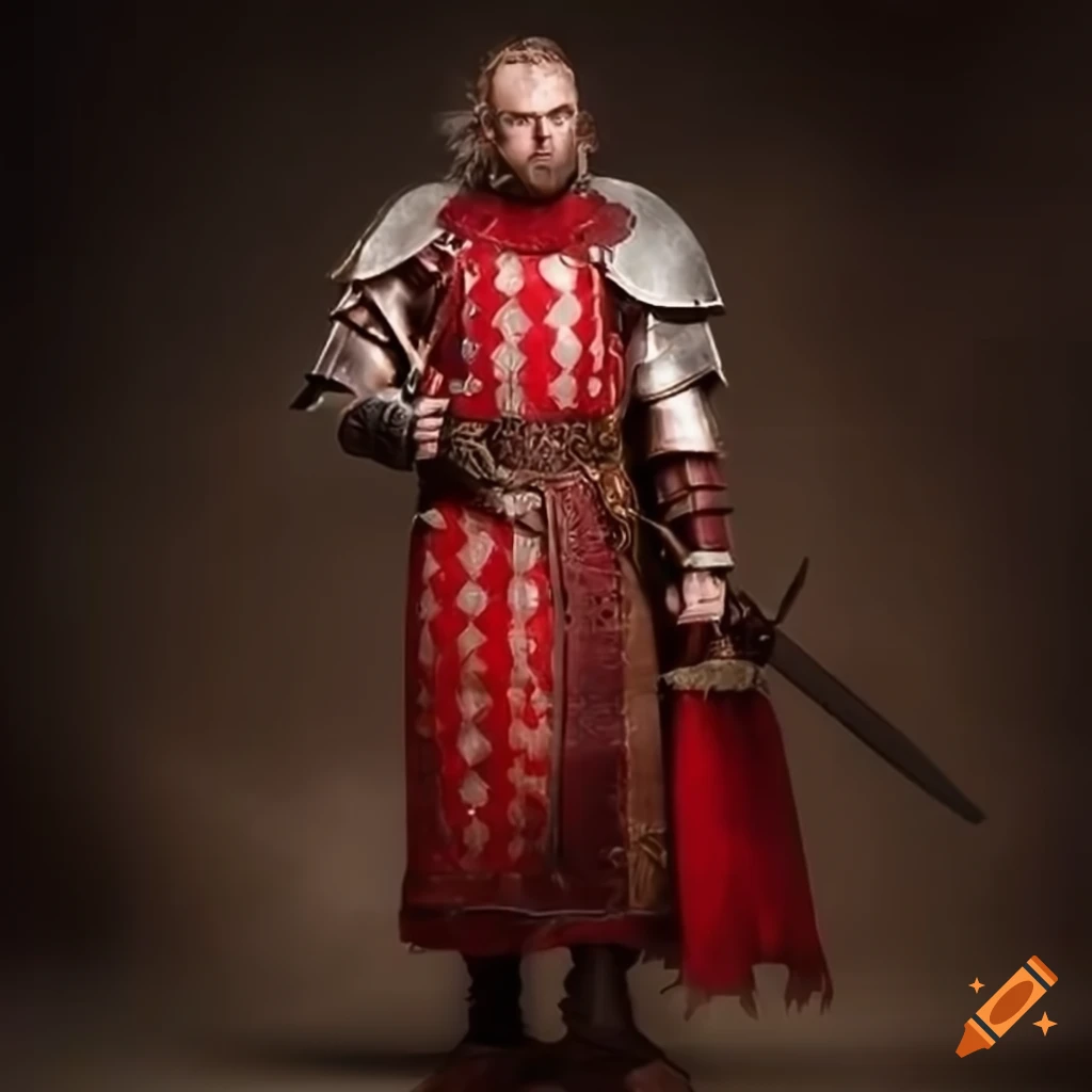 Fantasy highlander warrior in red and white armor on Craiyon