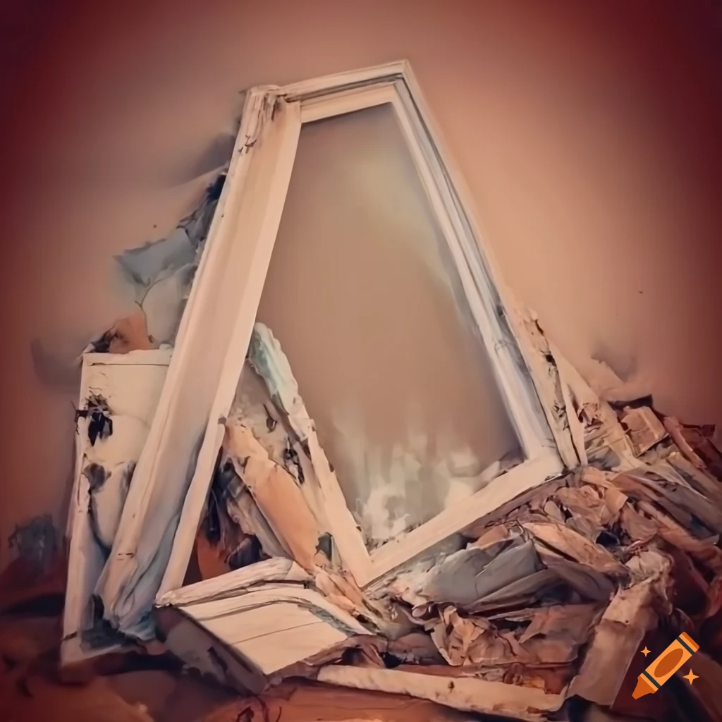 Pile of painting frames and junk covered with drapery in a dramatic ...