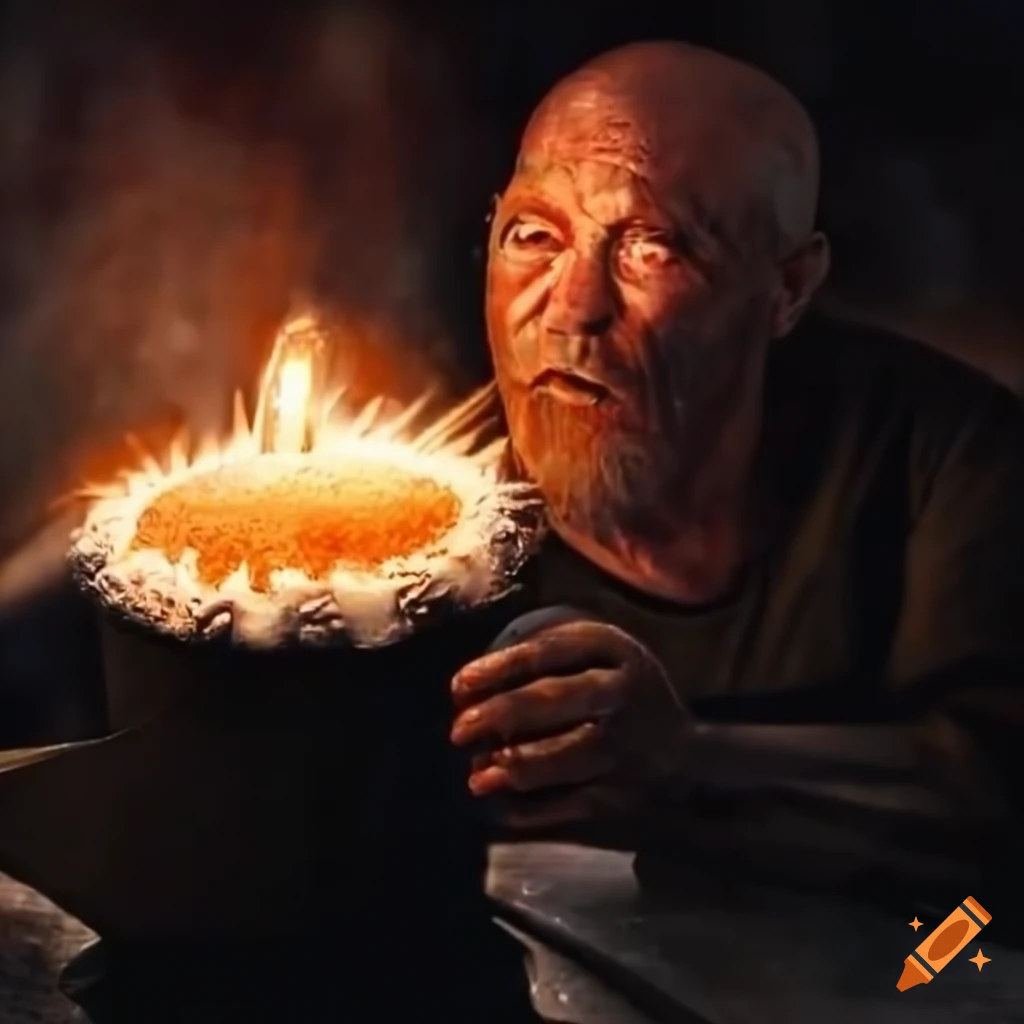 Happy blacksmith forging a birthday cake from iron on Craiyon