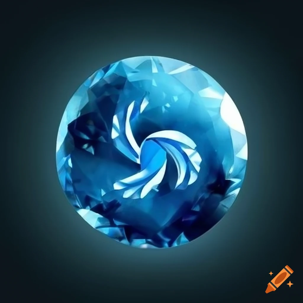 Round azure blue gem with wind element symbol on Craiyon