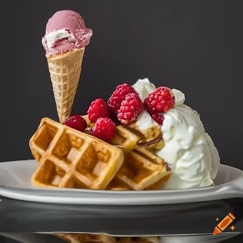 Turtles enjoying waffles, ice cream, and berries on Craiyon