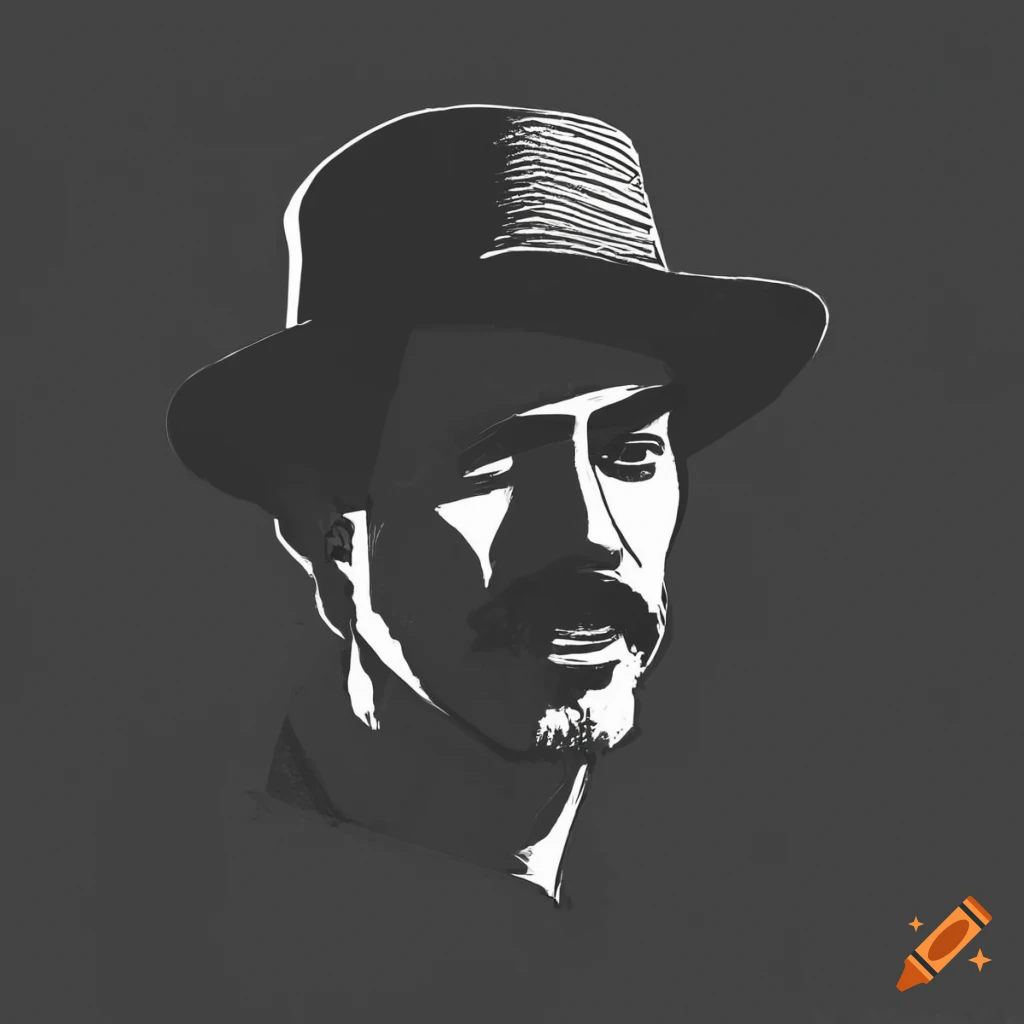 Man in hat on dark and rainy street in noir art style on Craiyon