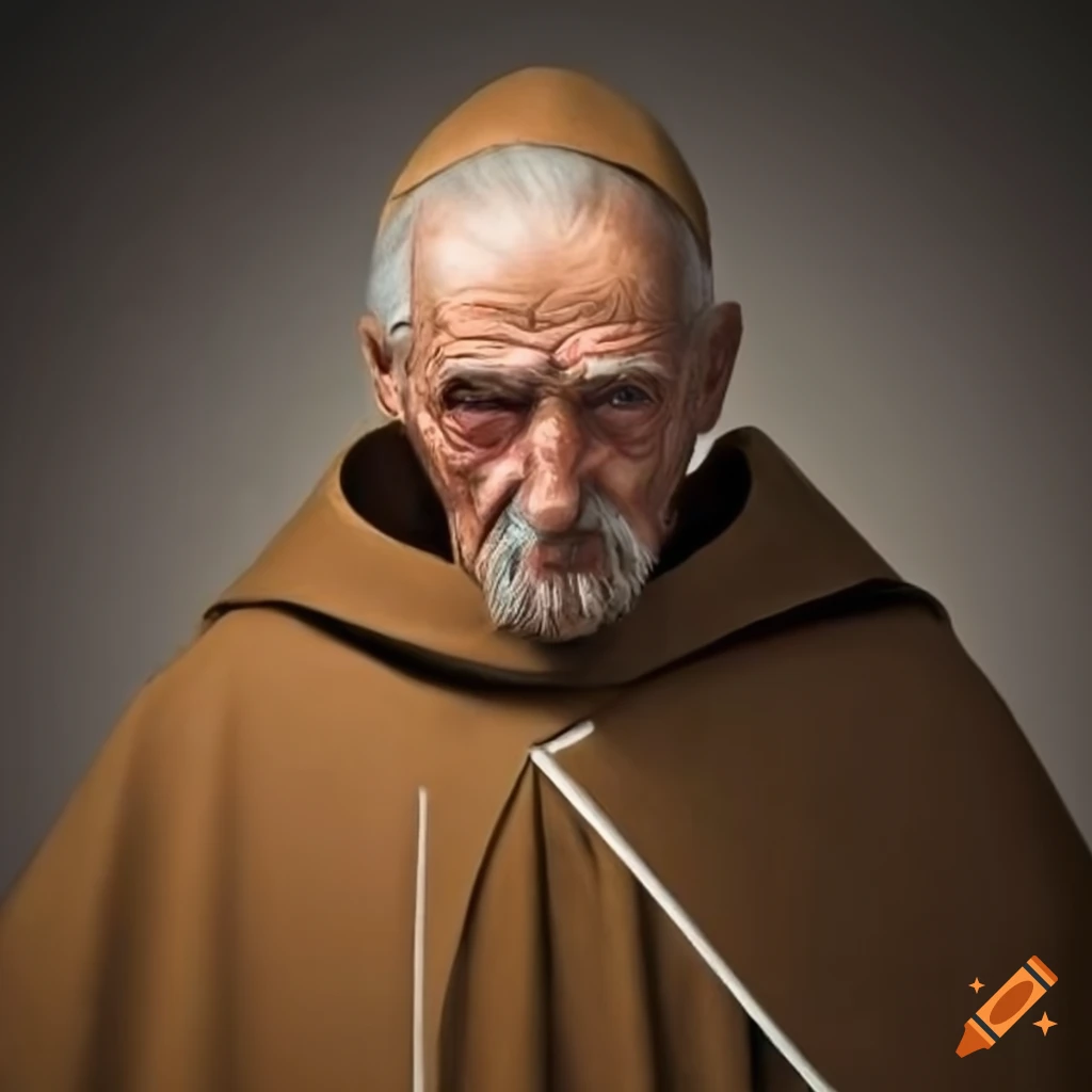 Old man in franciscan monk robes on Craiyon