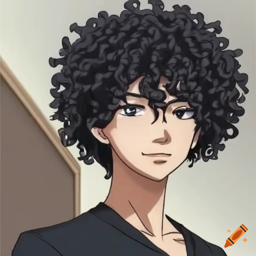 Character creation of a male anime character with curly hair on Craiyon