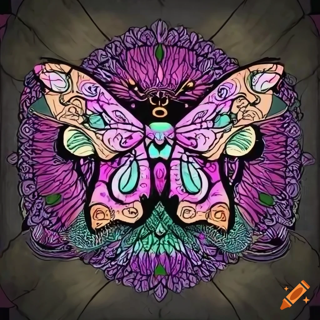 Symmetrical moth mandala line art for coloring book on Craiyon