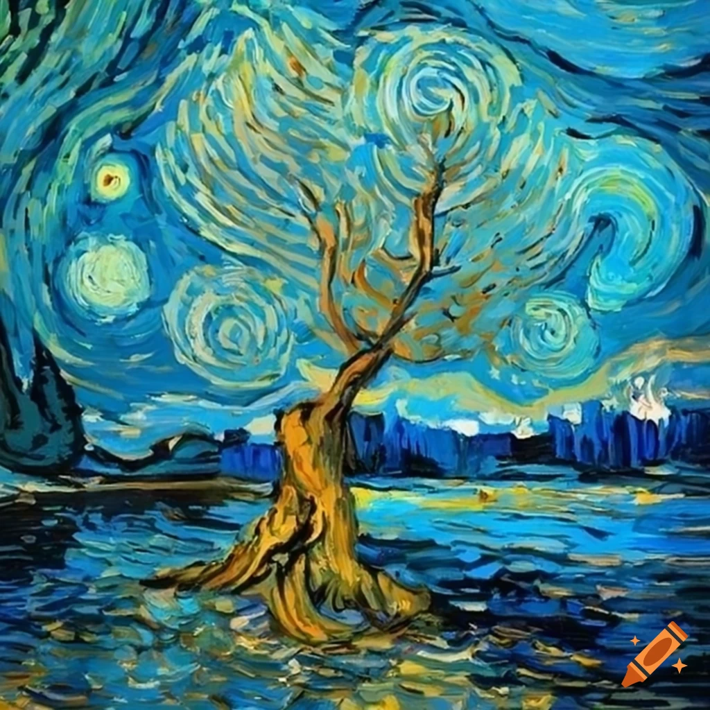 Tree in water van gogh style painting on Craiyon