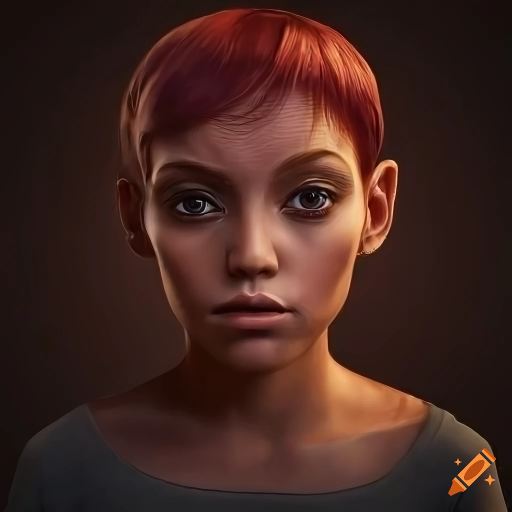 Portrait of a humanoid alien mother with her children in t-shirts on ...