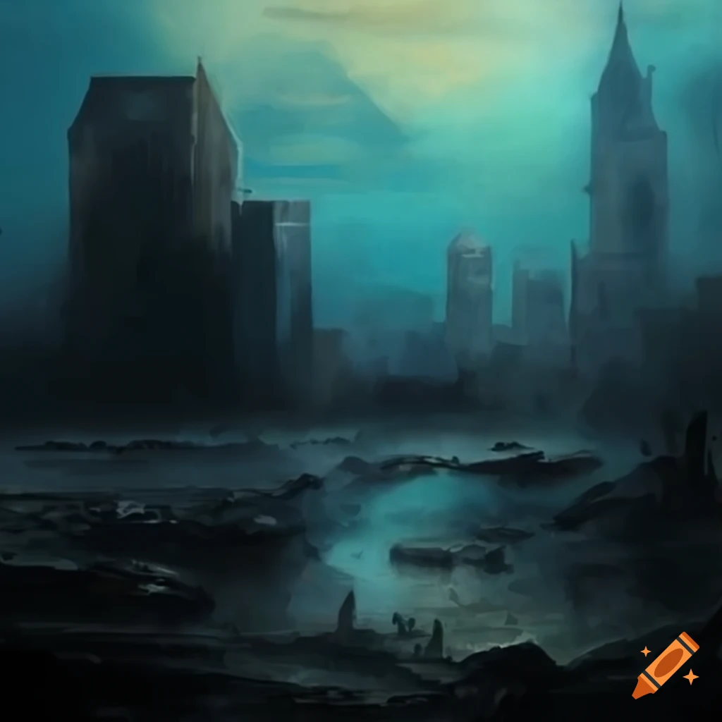 Apocalyptic watercolor scene on Craiyon