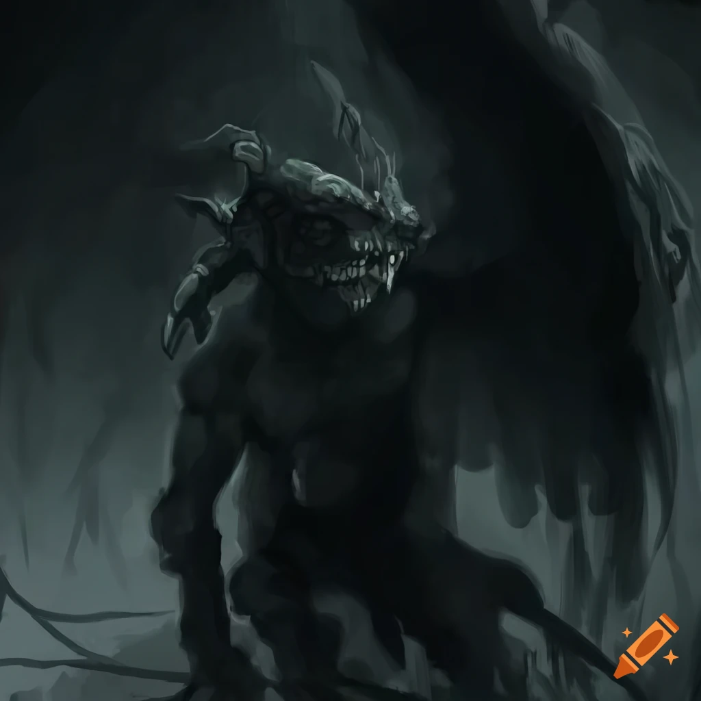 Detailed drawing of a menacing flying shadow goblin on Craiyon