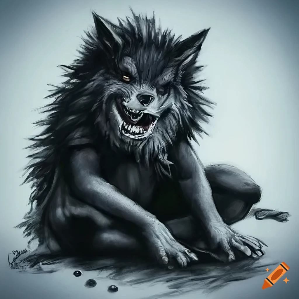 Happy werewolf child drawing in Simon Bisley art style on Craiyon