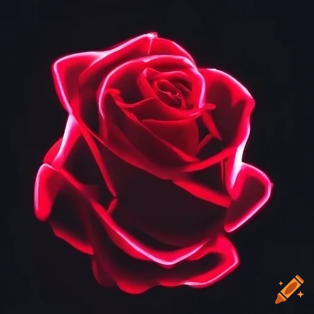 Neon red rose glowing against black background on Craiyon