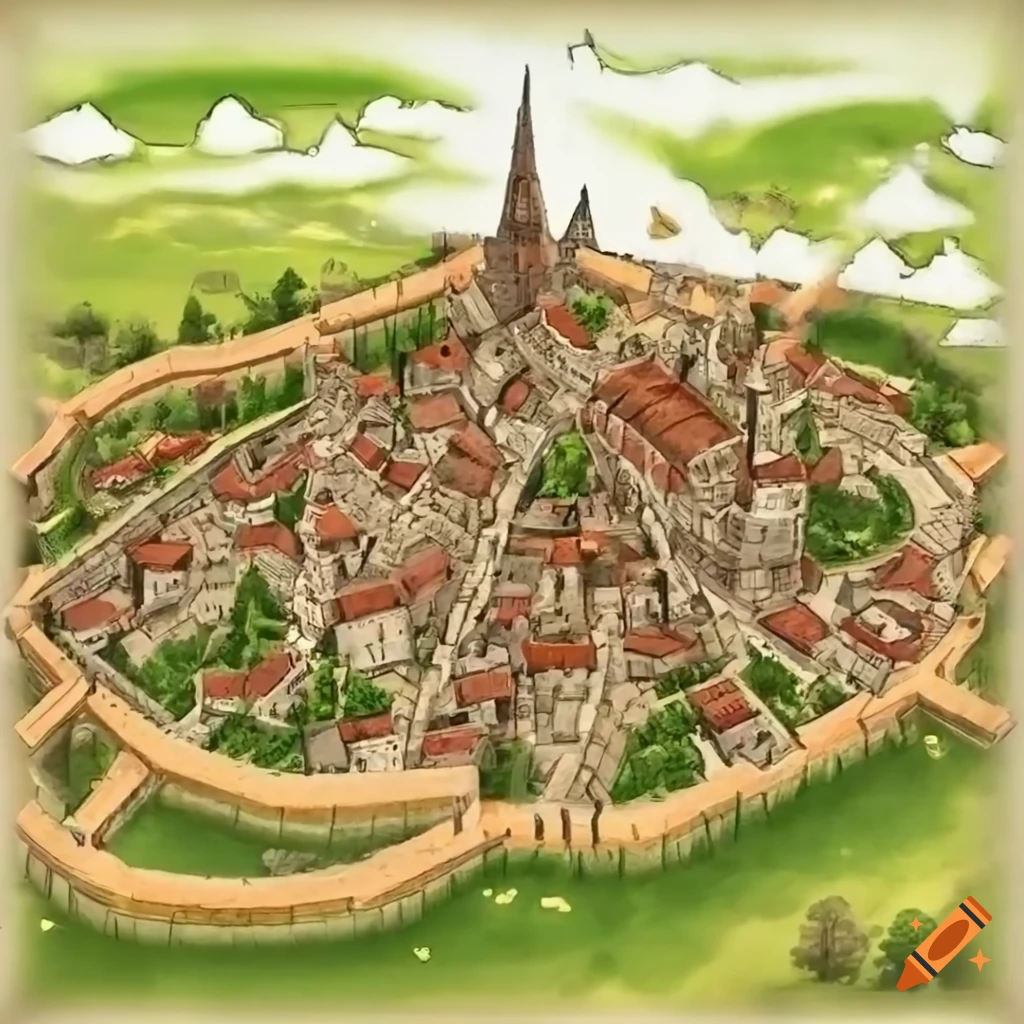 Highly detailed medieval cityscape on Craiyon