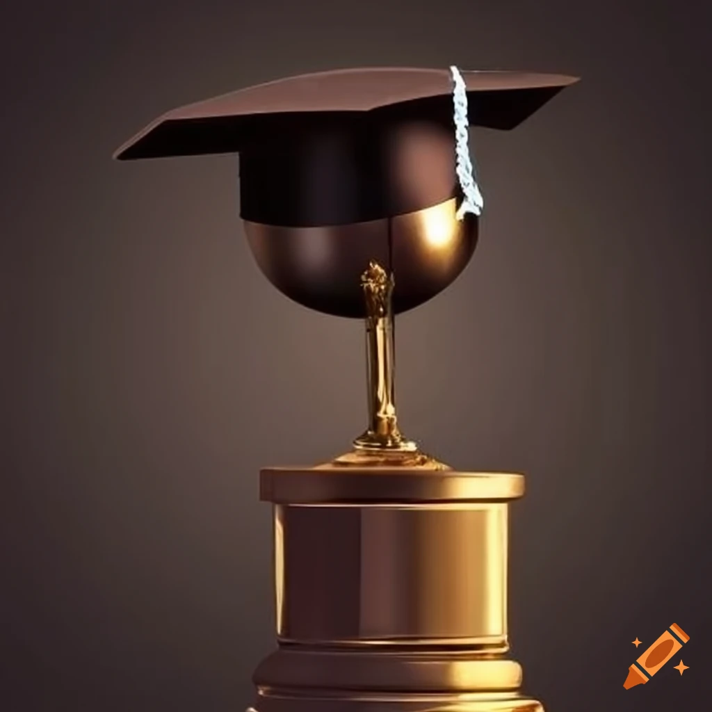 Graduation cap on a trophy on Craiyon