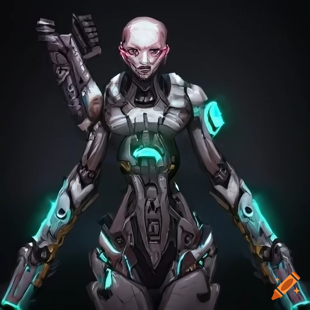 Enhancing techno-weaponry with specialist magic in cyborg style artwork ...