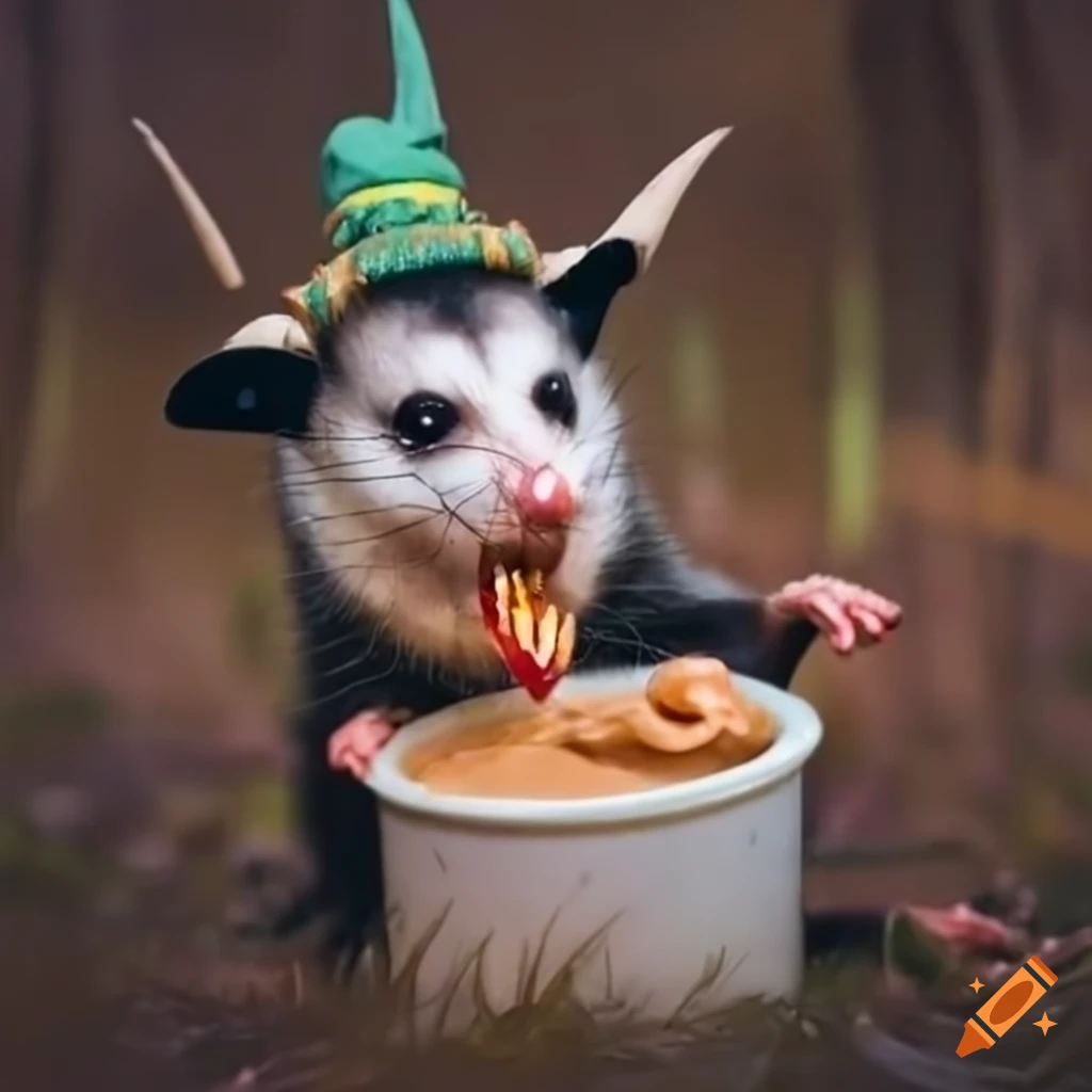 Goblin in possum costume eating peanut butter on Craiyon