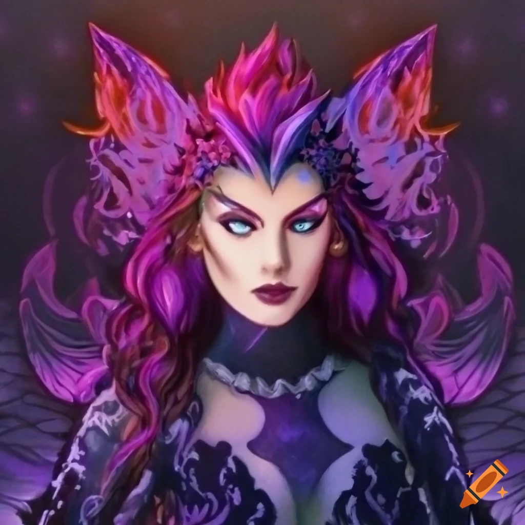 Intricately designed fire fairy with maple leaf wings in simon bisley ...