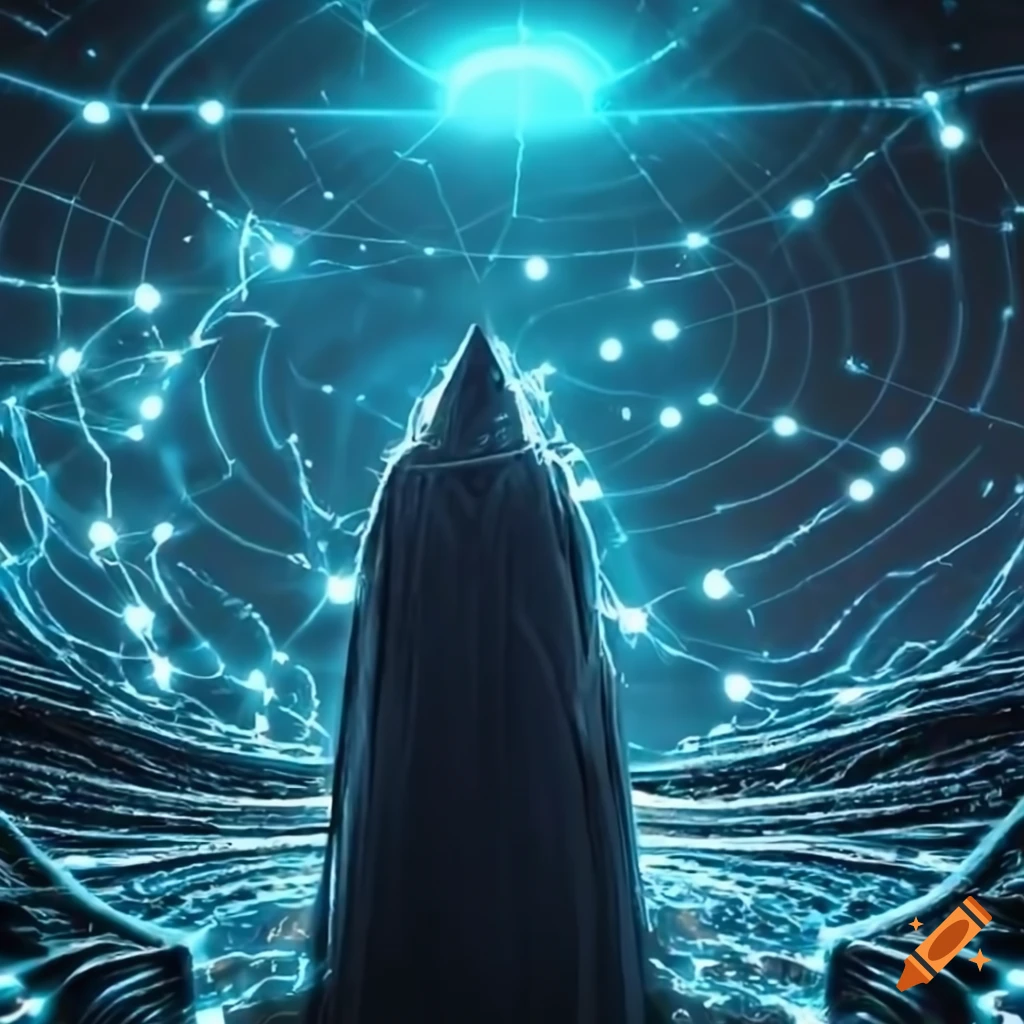 Wizard in a metaverse surrounded by network cables on Craiyon