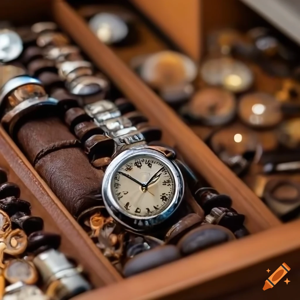 Collection of rusty and peeled watches with one shiny new watch ...