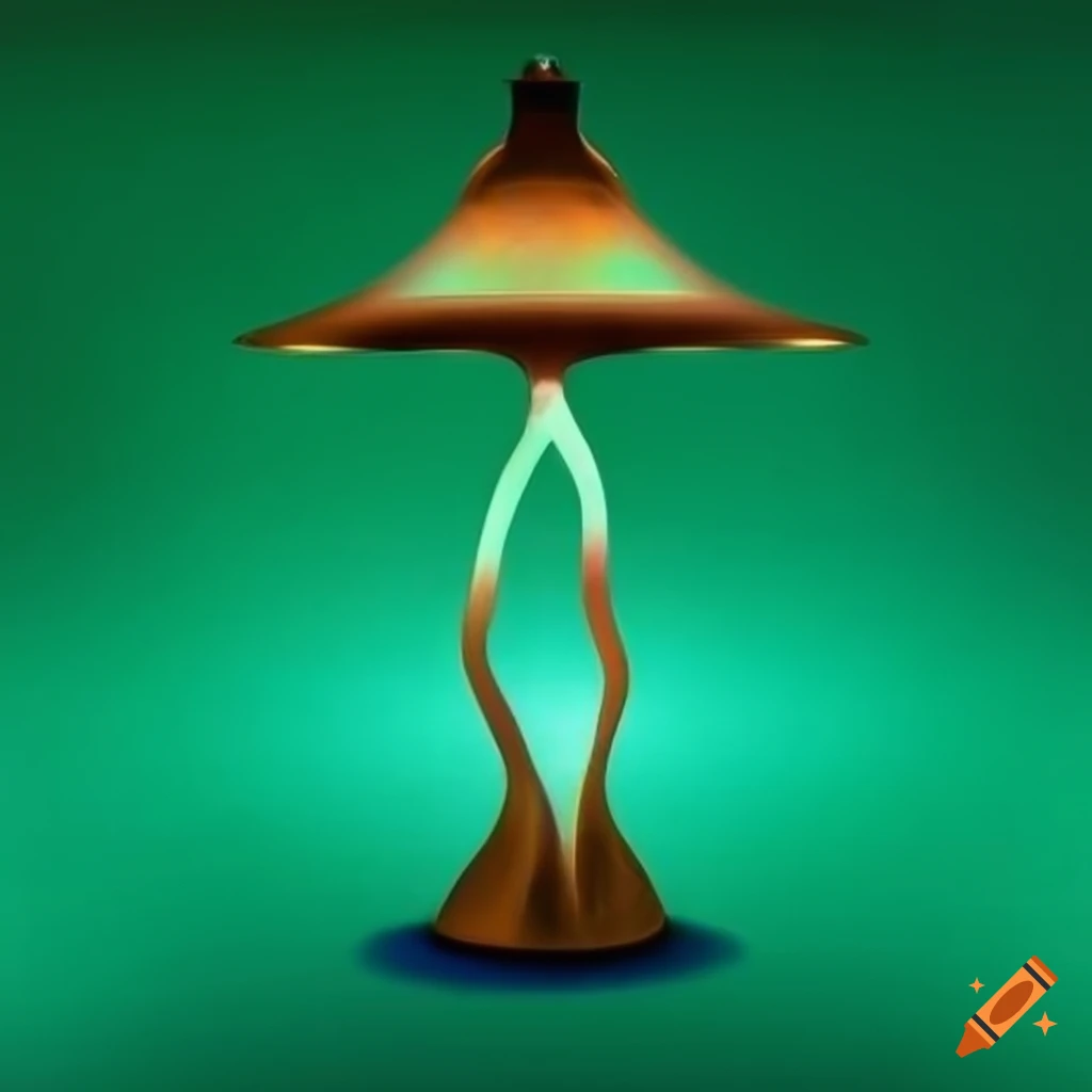 Abstract painting of a surreal lamp on a green backdrop on Craiyon