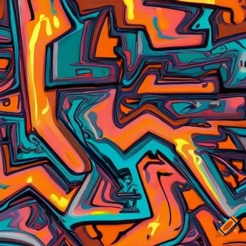 Vibrant orange high-resolution graffiti with geometric patterns on Craiyon