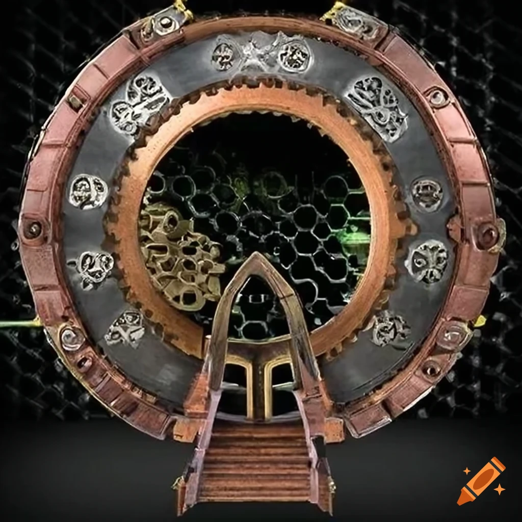Steampunk-themed Stargate with Victorian architectural elements on Craiyon
