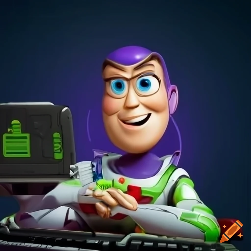 Buzz lightyear character on a computer on Craiyon